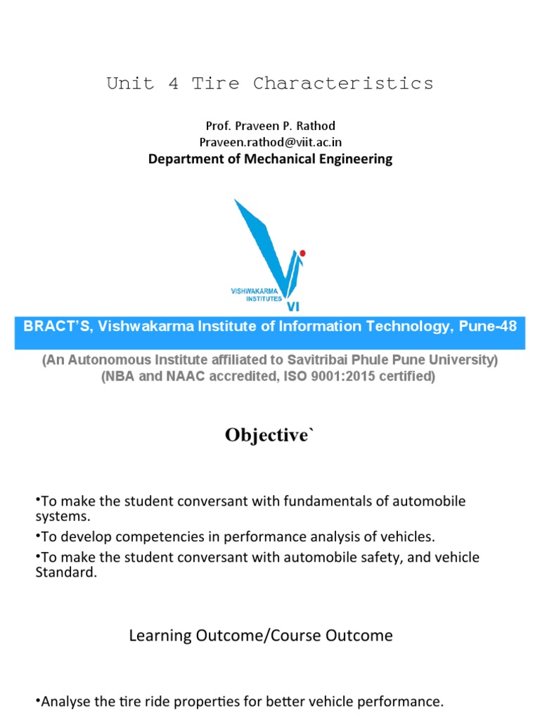 Unit 4 Tire Characteristics: Department of Mechanical Engineering | PDF ...