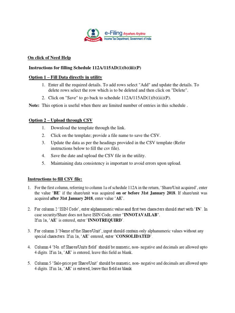 Instructions for Schedule 112A CSV | PDF | Comma Separated Values | Expense