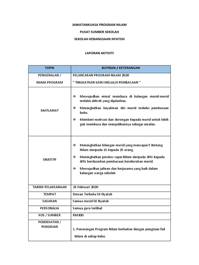 Contoh Laporan Nilam Pdf