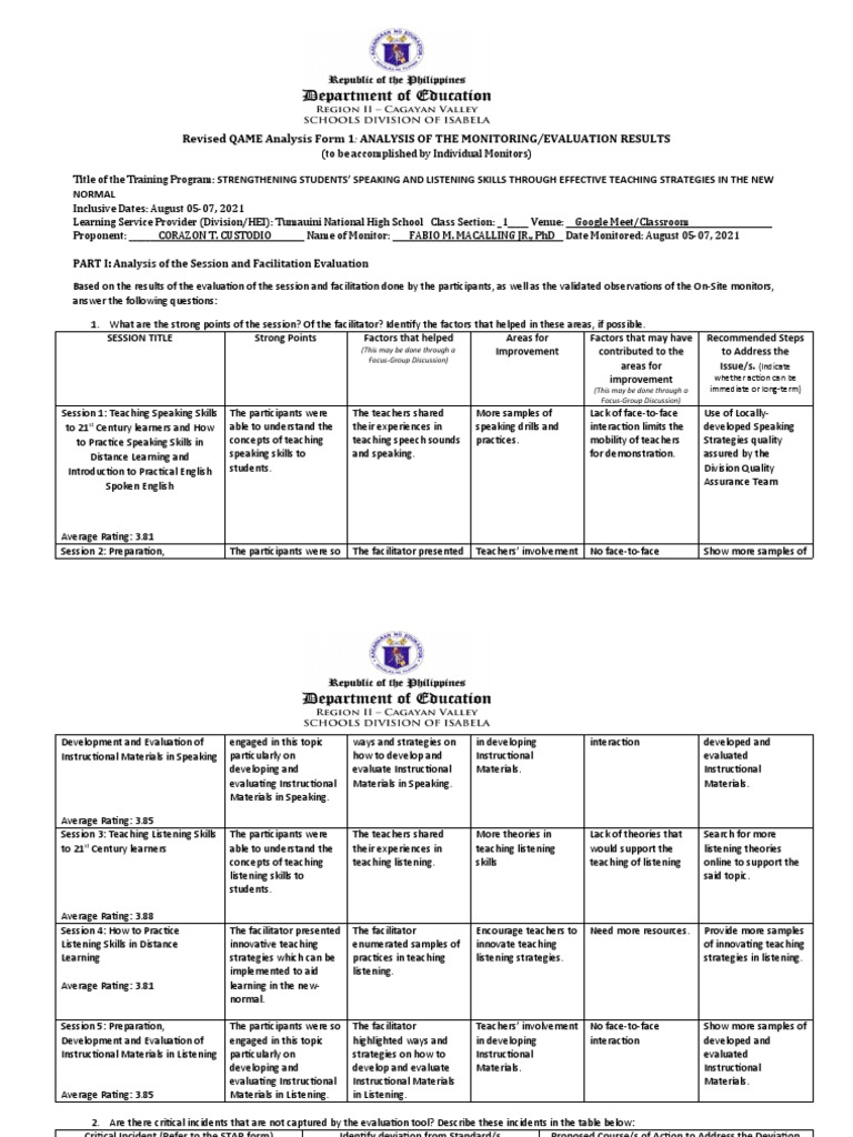 Cora Completion Report Part 2 | PDF | Teachers | Facilitator