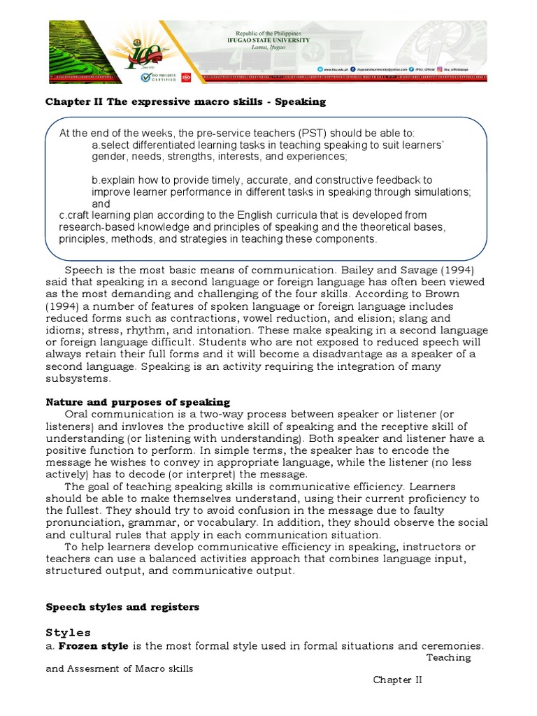 Chapter II The Expressive Macro Skills-Speaking | PDF | Cognitive ...
