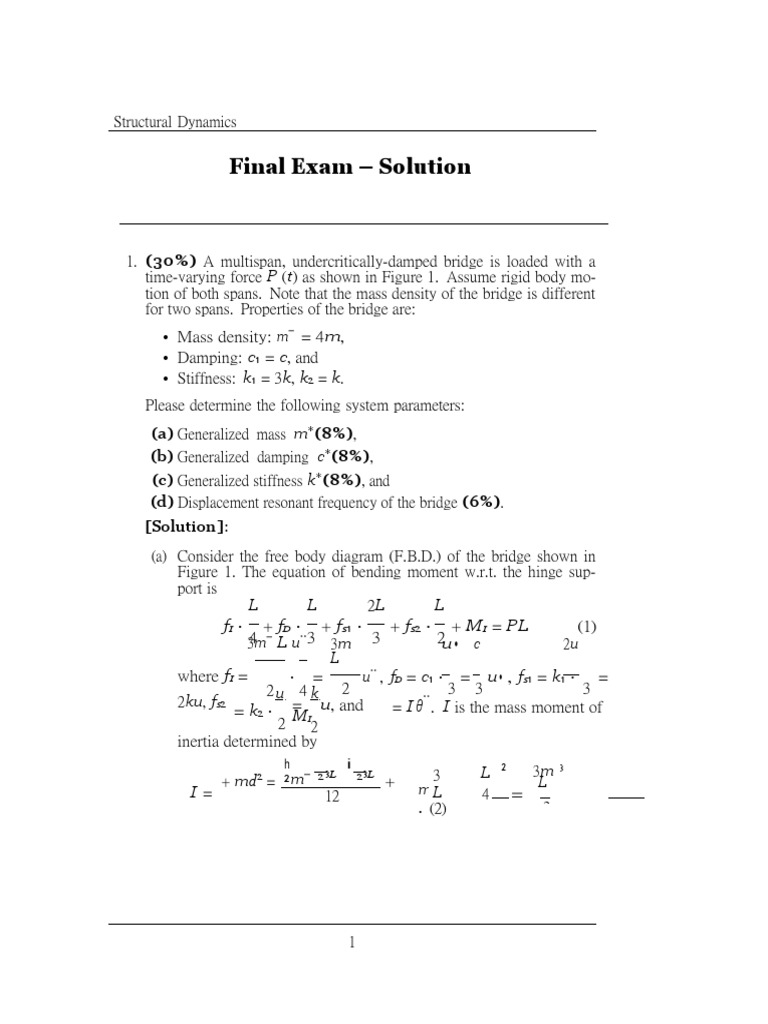 Final Exam - Solution: P (T) As Shown in Figure 1. Assume Rigid Body Mo | PDF | Normal Mode ...