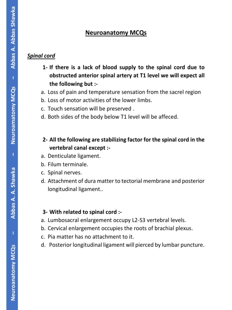 Fdocuments - in Neuroanatomy-Mcqs | PDF | Spinal Cord | Cerebellum