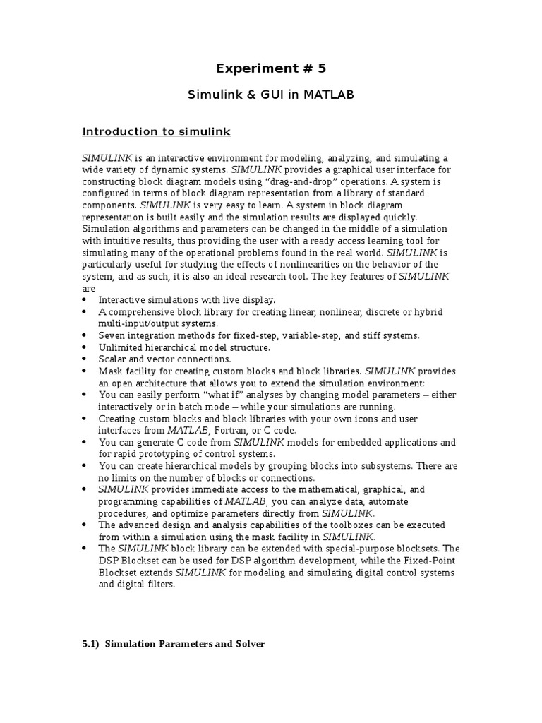 Simulink And Gui In Matlab Experiment 5 Pdf Window Computing Simulation 9166