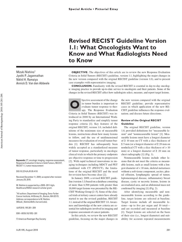 Revised RECIST Guideline Version 1.1: What Oncologists Want To Know and ...