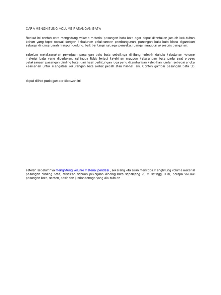 Cara Menghitung Volume Pasangan Bata | PDF