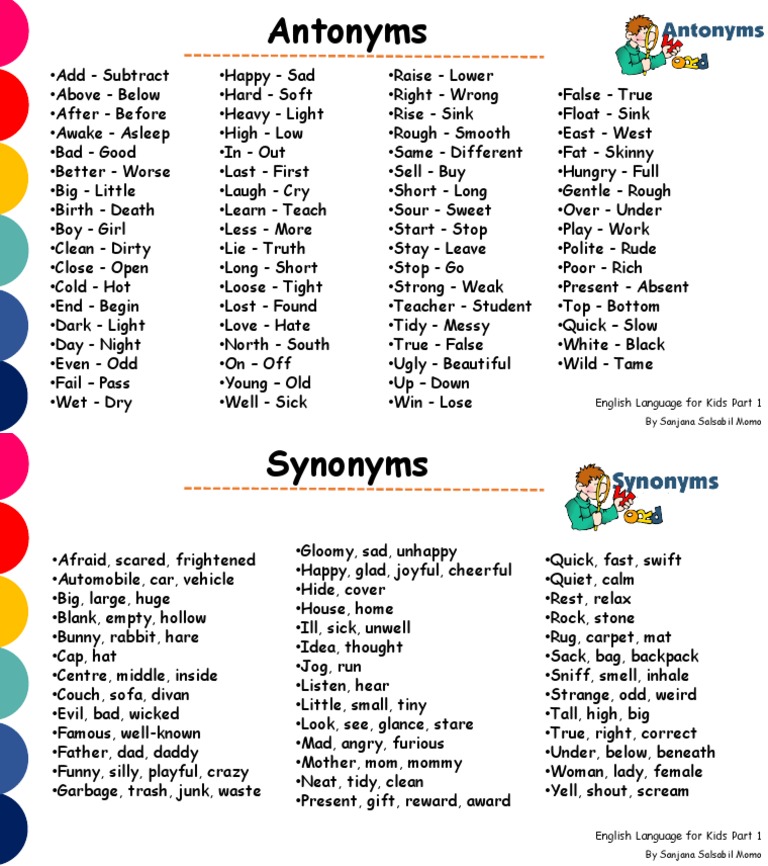 Antonyms & Synonyms For Kids | PDF | Self-Improvement