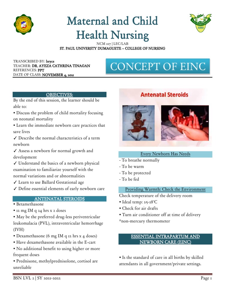 NCM 107 RLE Concept of Essential Intrapartum and Newborn Care | PDF | Breastfeeding | Infants