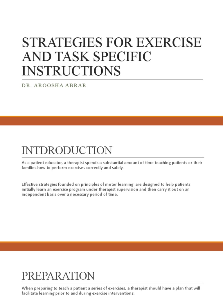 Strategies For Exercise and Task Specific Instructions: Dr. Aroosha ...
