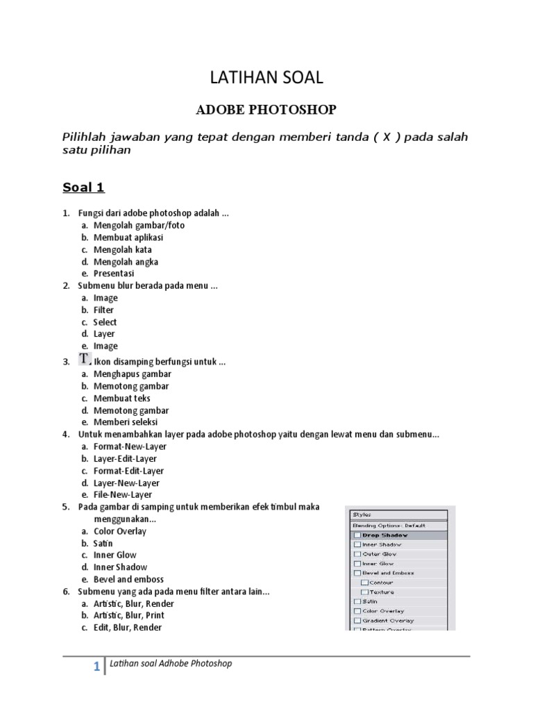 Latihan Soal Adhobe Photoshop | PDF | Metode & Bahan Ajar | Seni