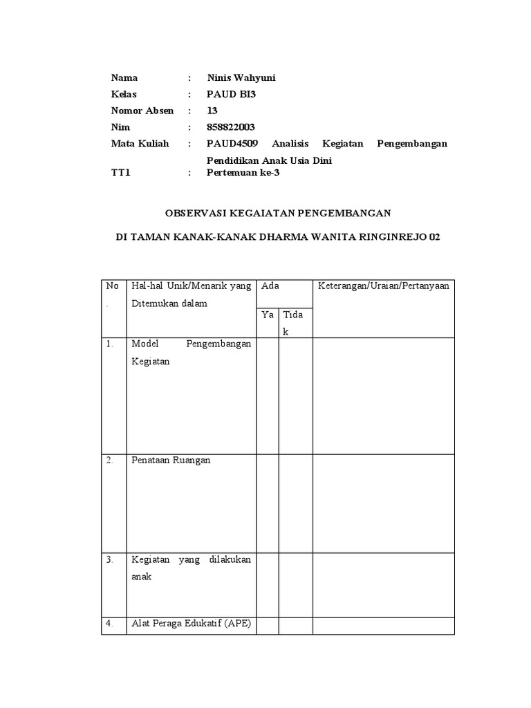 LEMBAR OBSERVASI DAN LEMBAR WAWANCARA Di TK | PDF