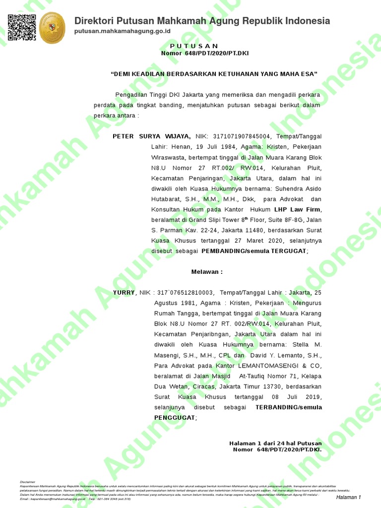 Putusan 648 PDT 2020 PT Dki 20211029 | PDF