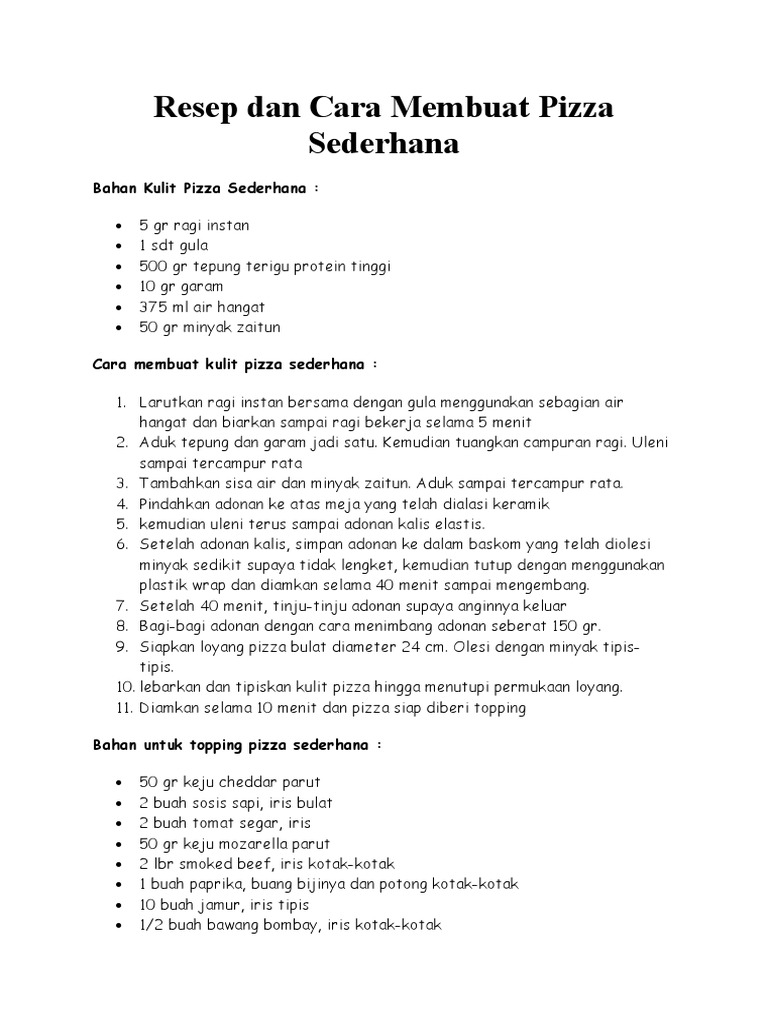 Resep Dan Cara Membuat Pizza Sederhana | PDF