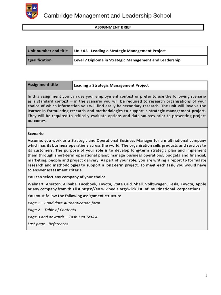 Unit 03 Leading A Strategic Management Project | PDF | Strategic ...