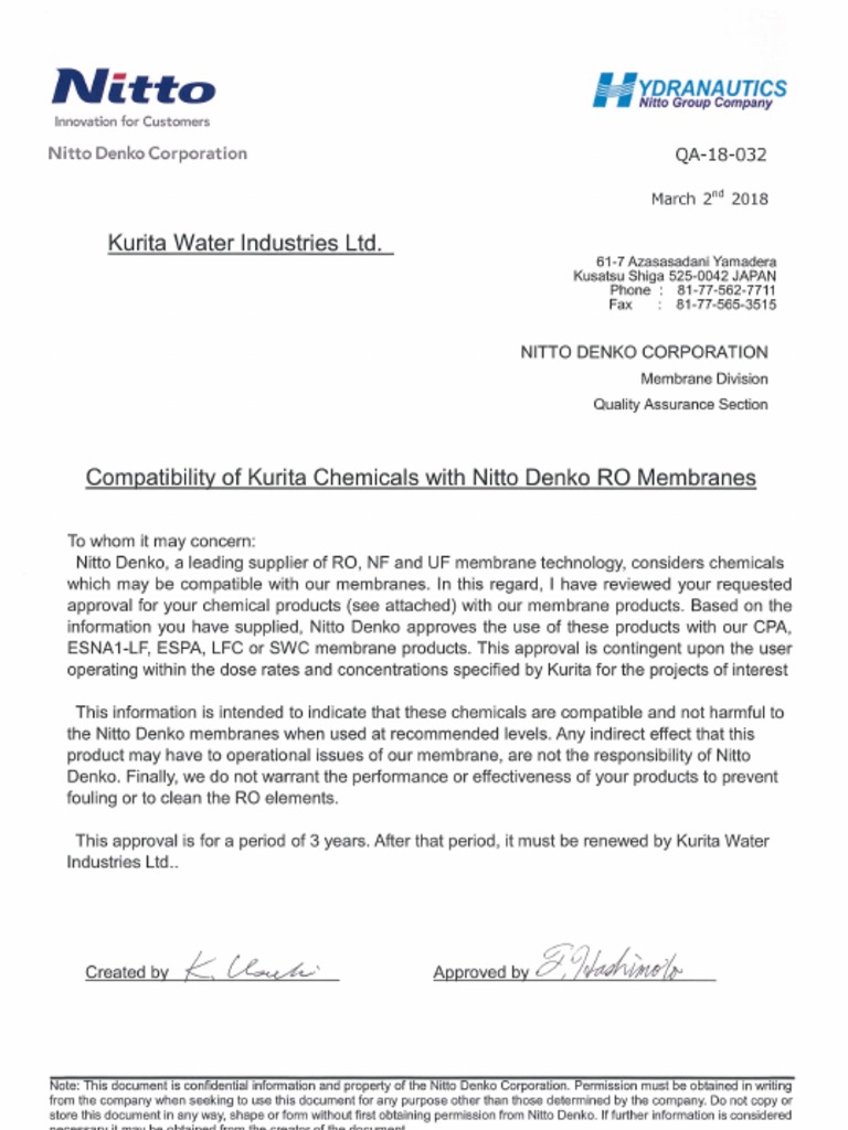 Letter From Nitto Denko | PDF