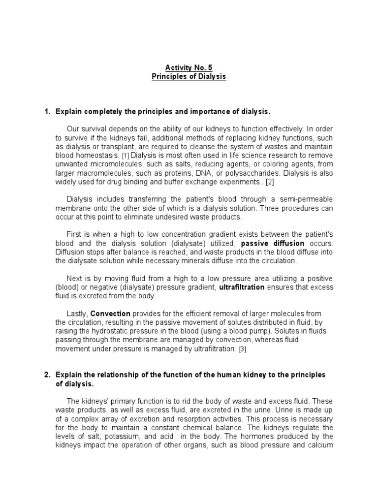 Principles of Dialysis Explained | PDF | Dialysis | Hemodialysis