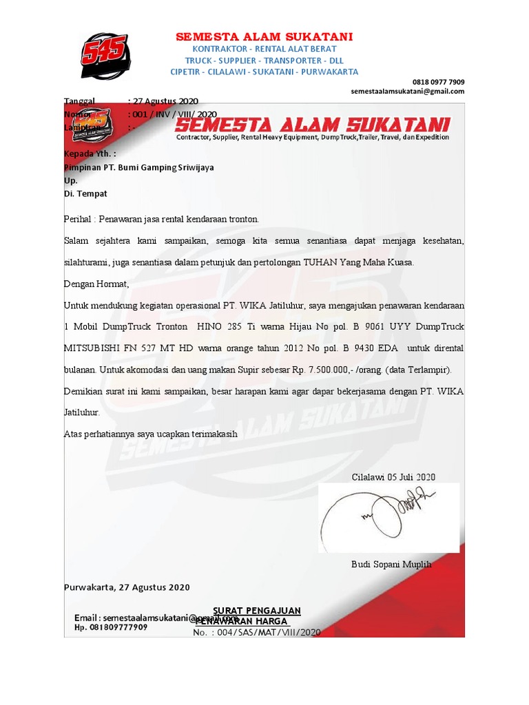 Surat Penawaran Rental | PDF