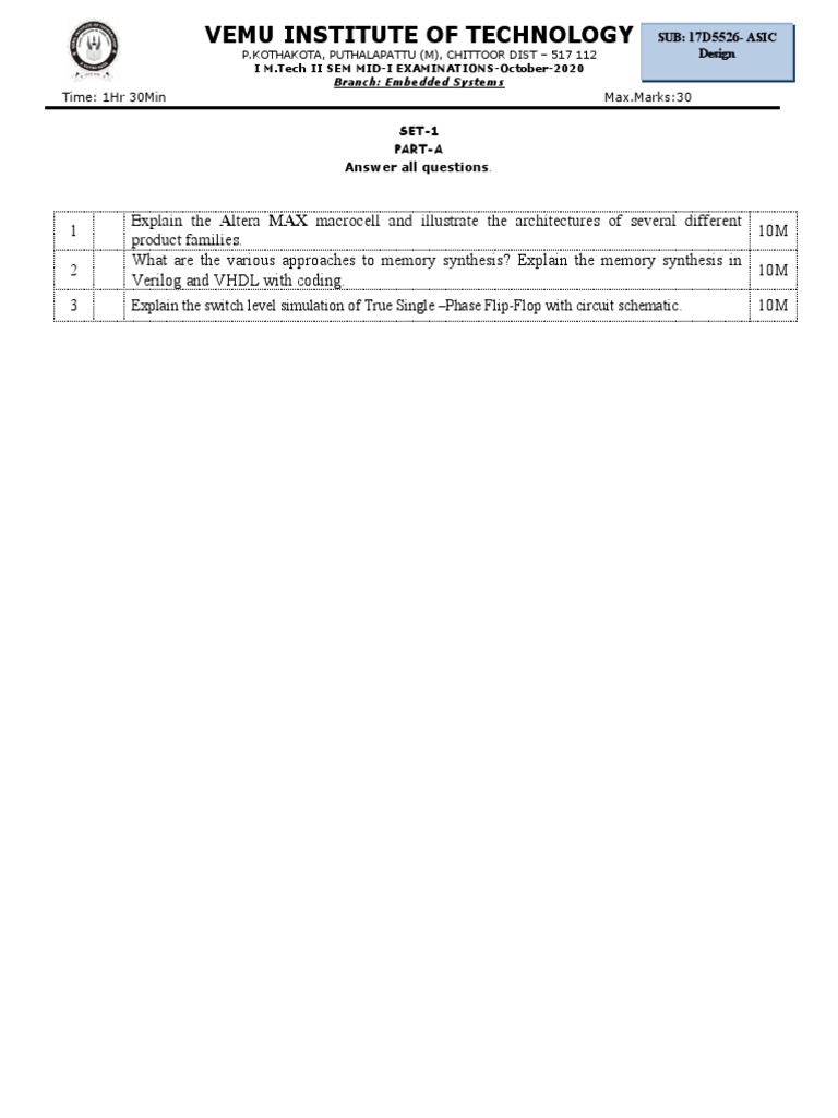 ASIC Design-Mid-2 Questions | PDF