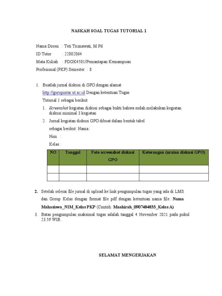 Naskah Soal Tugas Tutorial 1 | PDF
