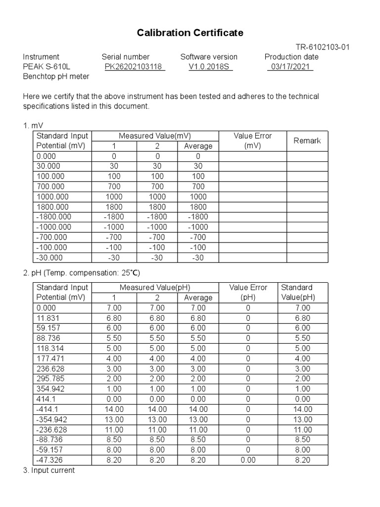pH Meter Calibration Certificate | PDF | Calibration | Ph