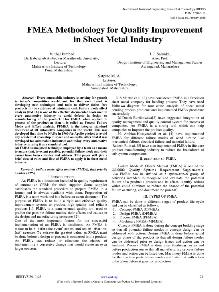FMEA in Sheet Metal Quality Control | PDF | Systems Engineering ...