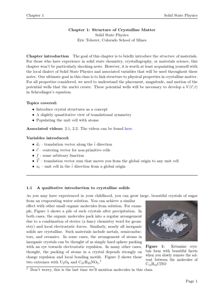 Solid State Physics Chapter 1 | PDF | Crystal Structure | Crystal