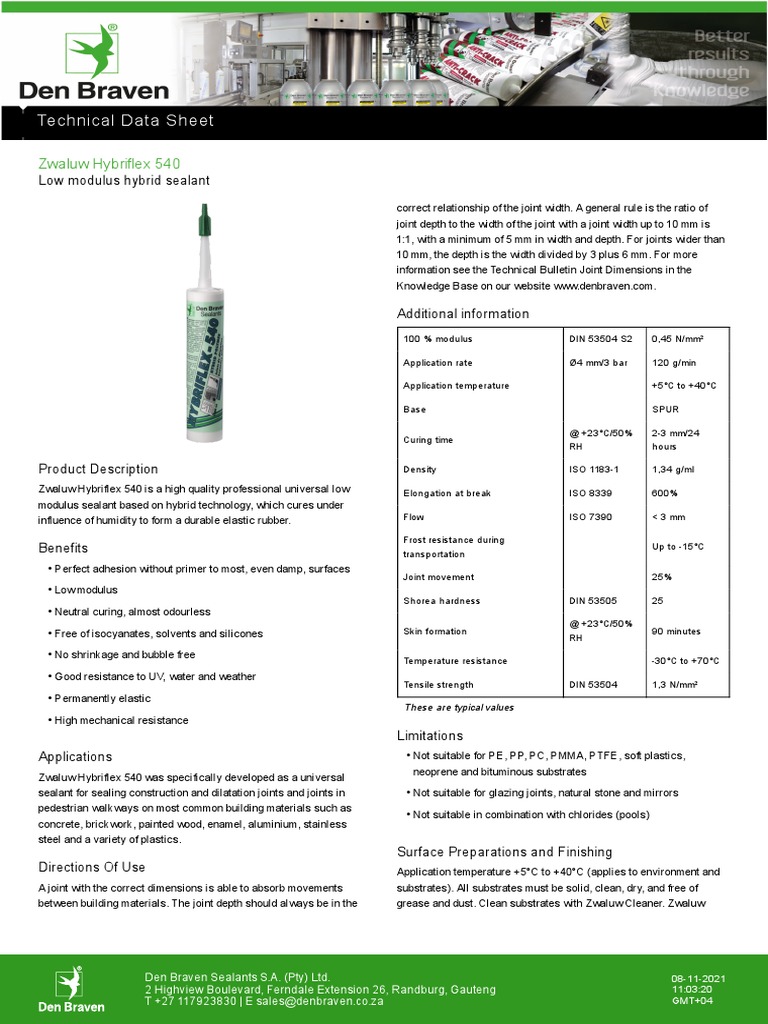 Technical Data Sheet: Zwaluw Hybriflex 540 | PDF | Materials | Building ...