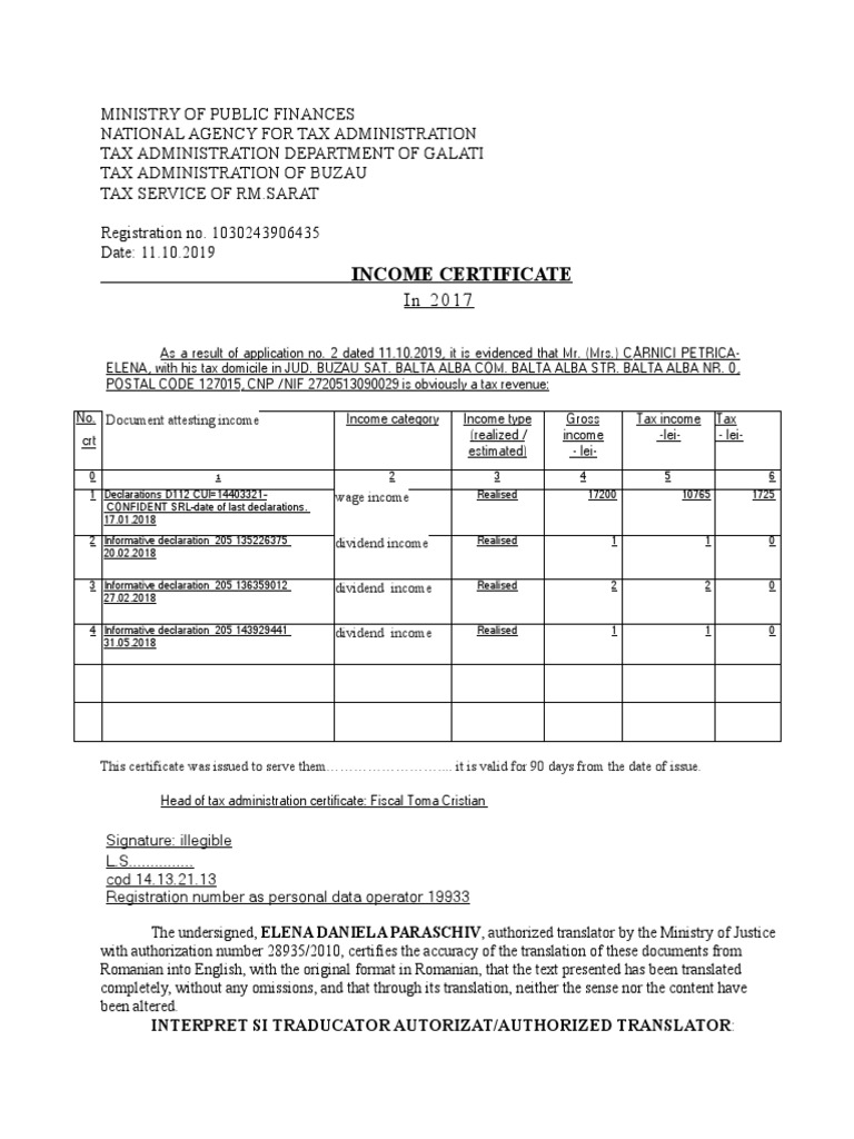Adeverinta de Venit Anaf 1 | PDF | Policy | Taxation