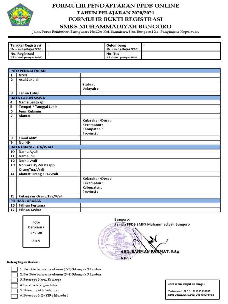 Formulir Pendaftaran PPDB Online 2020 | PDF