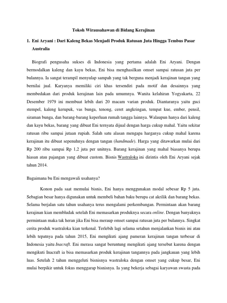 Tokoh Wirausahawan Di Bidang Kerajinan | PDF | Griya & Taman | Seni