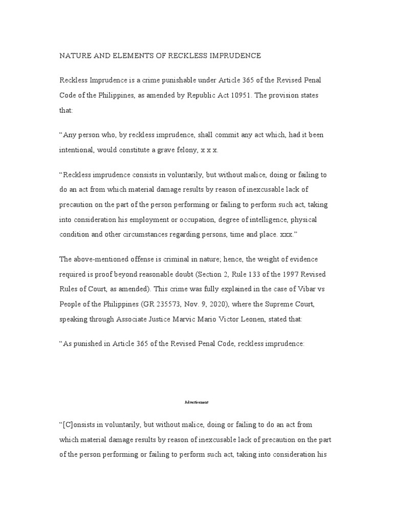 Understanding Reckless Imprudence Law | PDF | Criminal Law | Negligence
