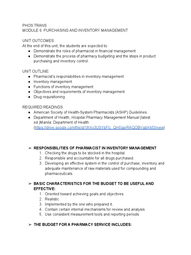 Purchasing and Inventory Management | PDF | Inventory | Pharmacy