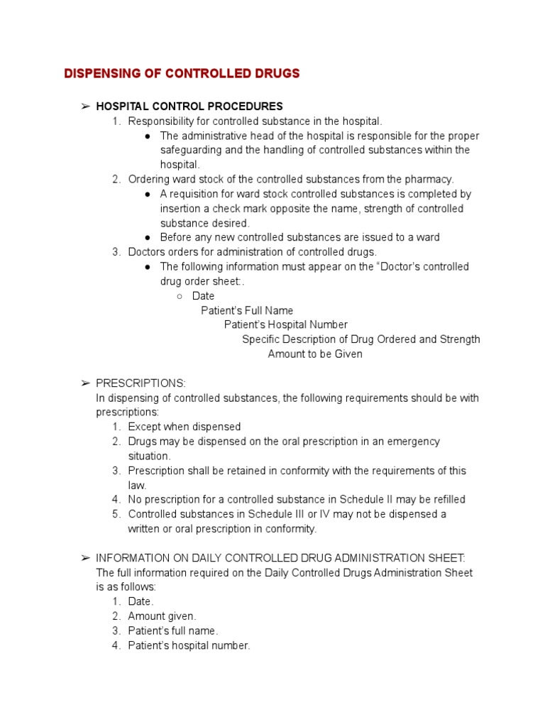 Dispensing of Controlled Drugs: Hospital Control Procedures | Download ...