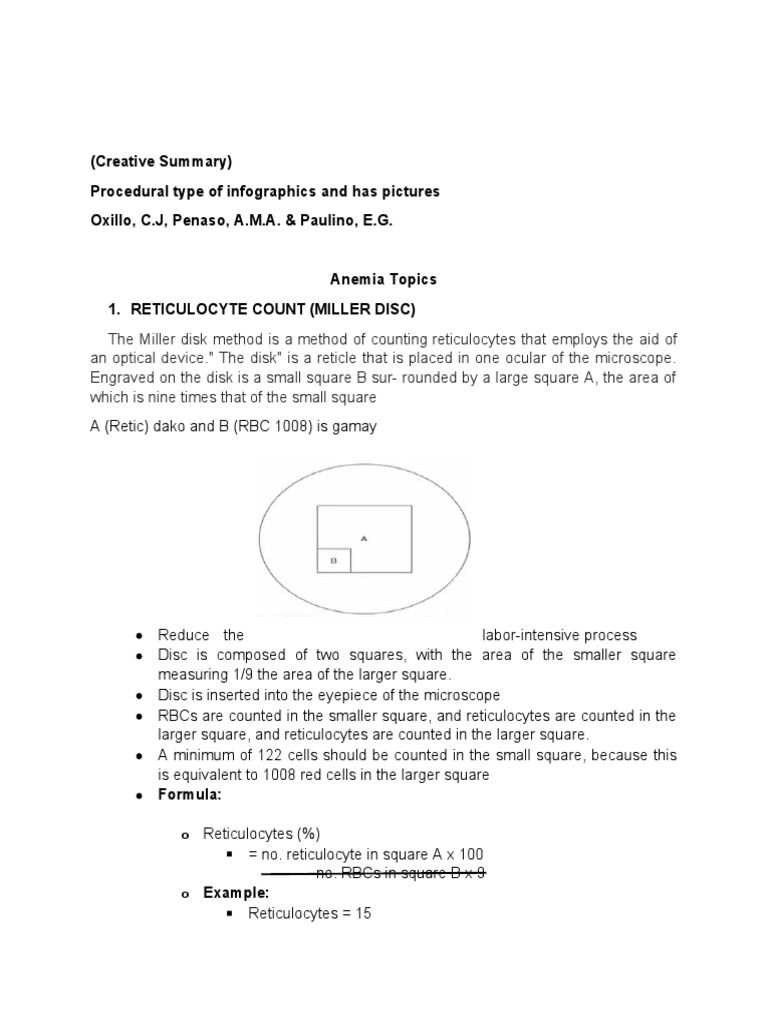 Reticulocyte Count With Miller Disc | PDF | Anemia | Red Blood Cell