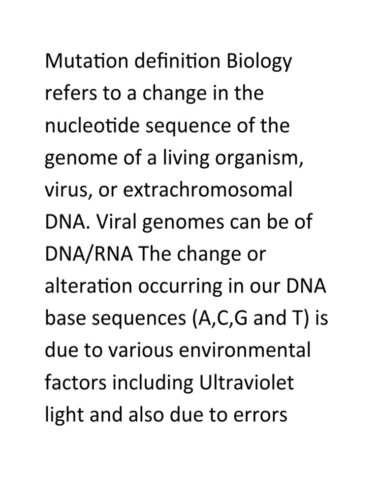 Mutation Definition Biology Refers To A Change in The Nucleotide ...
