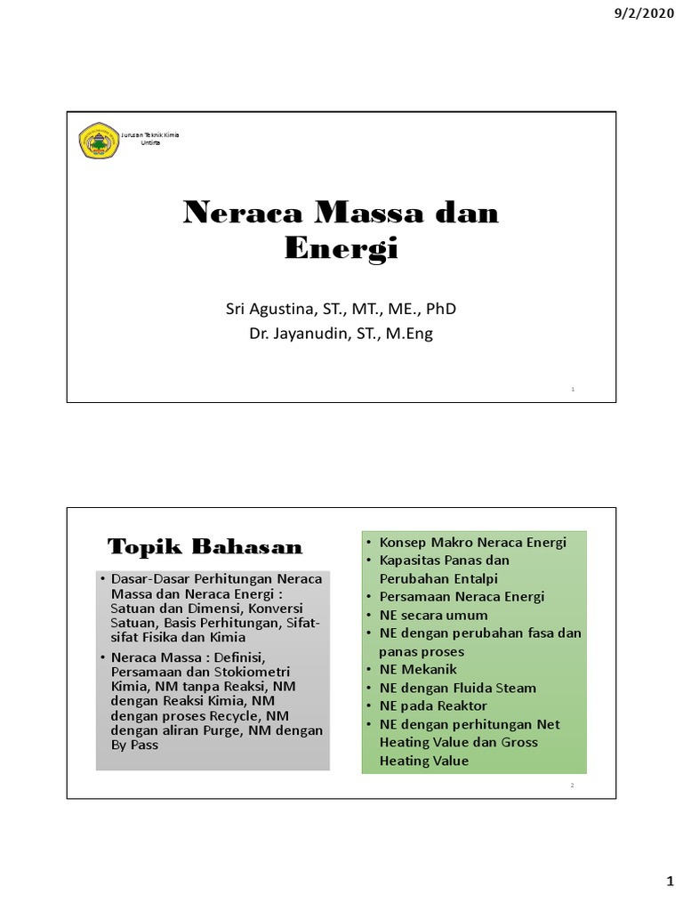 NERACA MASSA DAN ENERGI | PDF