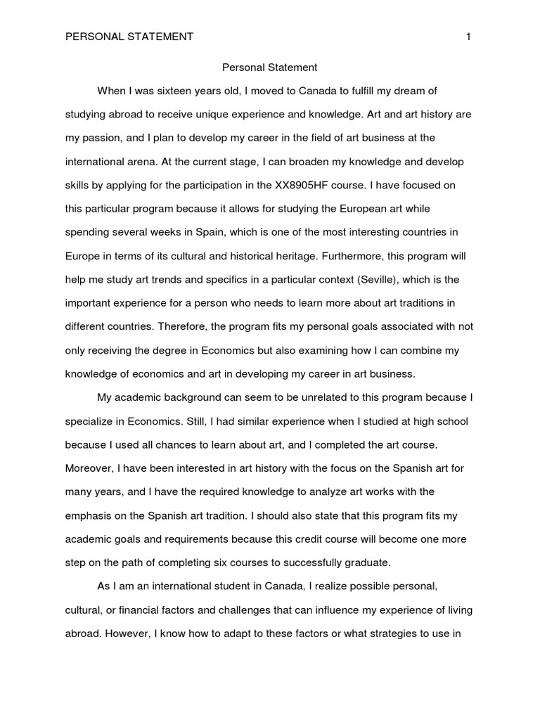 500 Words Personal Statement Sample | PDF | International Student ...