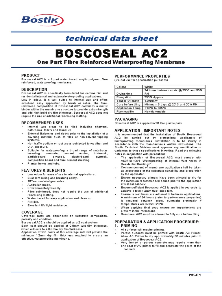 Boscoseal Ac2: Technical Data Sheet | PDF | Concrete | Silicone
