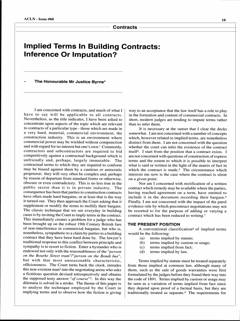 Implied Terms in Building Contracts - Inference or Imputation ...