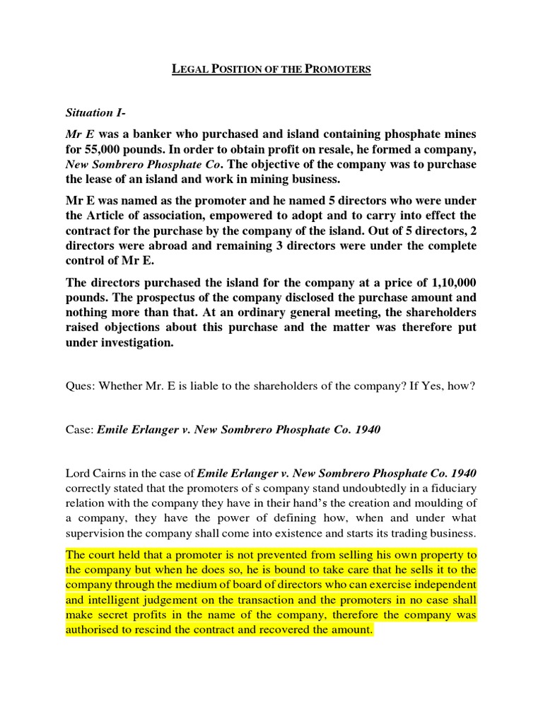 Legal Position of The Promoters - Situation Cases | PDF | Law Of Agency ...