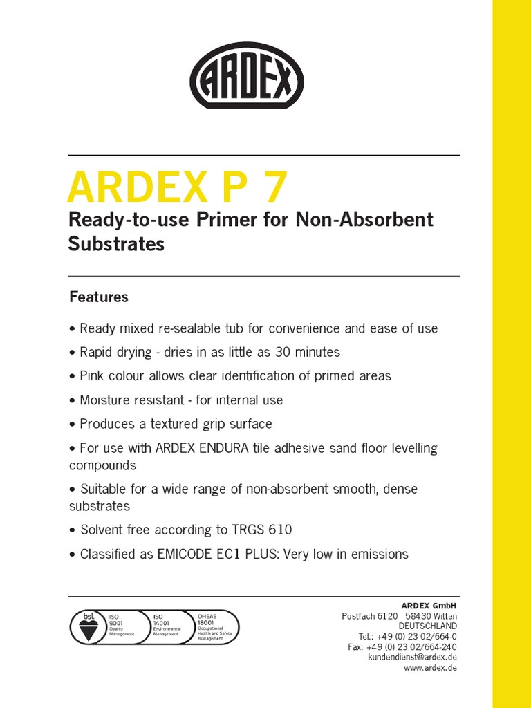 Ardex P 7: Ready-To-Use Primer For Non-Absorbent Substrates | PDF ...