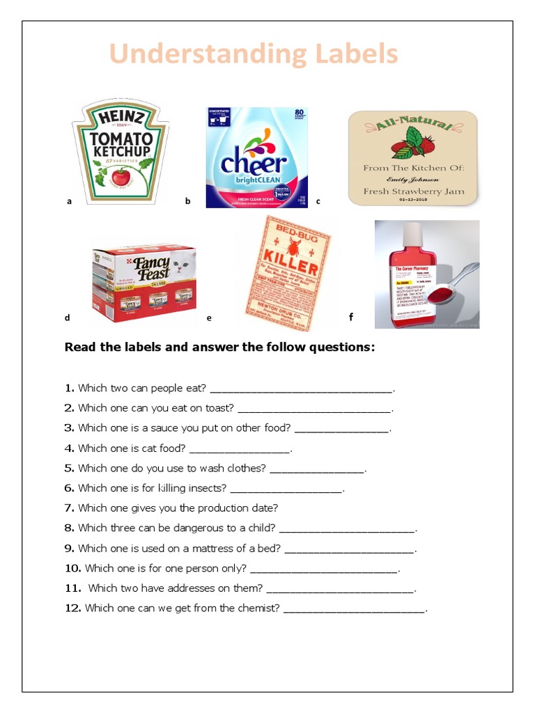 Understanding Labels: F Read The Labels and Answer The Follow Questions ...