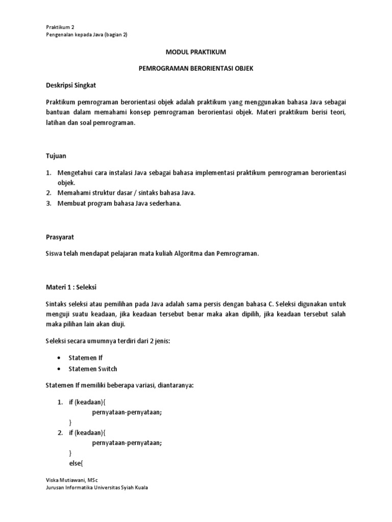 Modul Praktikum Pemrograman Berorientasi Objek | PDF | Komputer