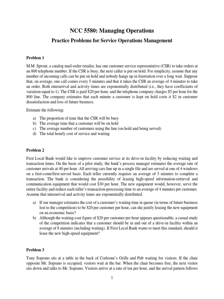 Analyzing Service Operations Through Queueing Models: Solutions to Practice Problems on Managing ...