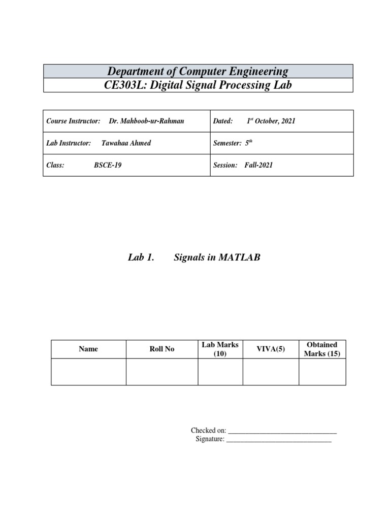 Dsp Lab 1 Ce Pdf Discrete Time And Continuous Time Matlab
