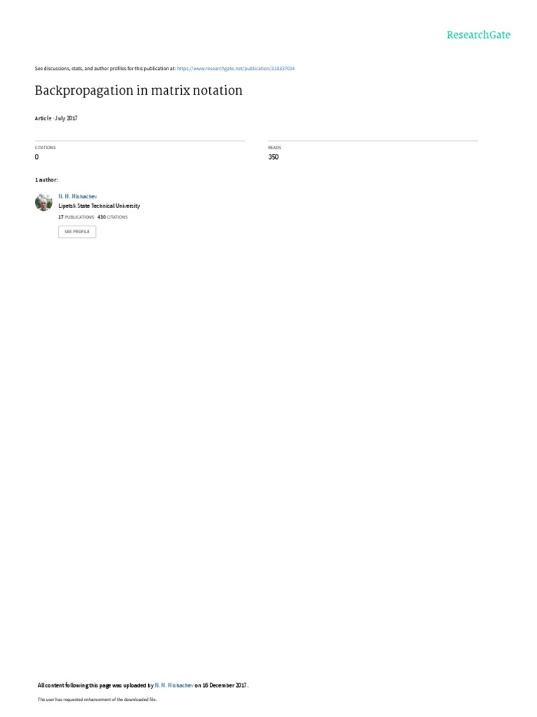 Backpropagation in Matrix Notation: Calculating the Gradient of a ...
