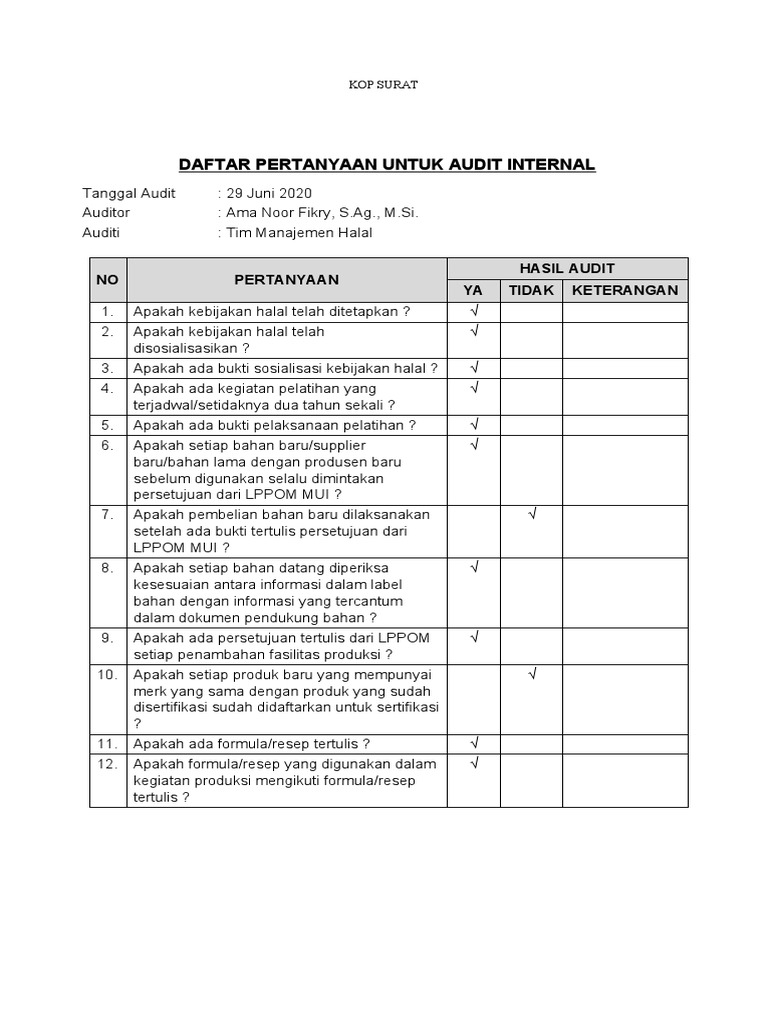 Contoh Audit Internal | PDF