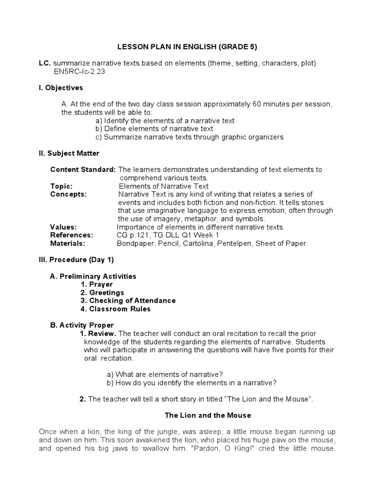 Lesson Plan in English 5 | PDF | Narrative | Plot (Narrative)