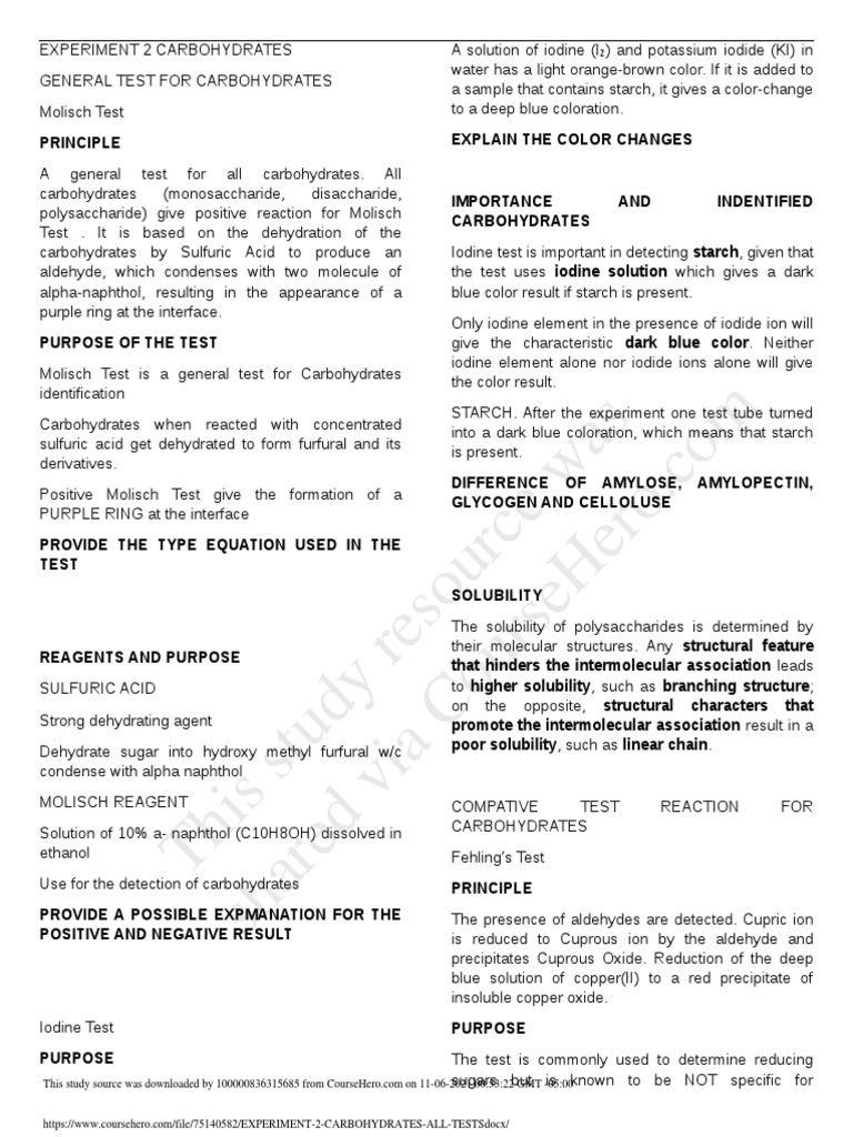 Carbohydrate Testing Methods Explained | PDF | Carbohydrates | Physical ...