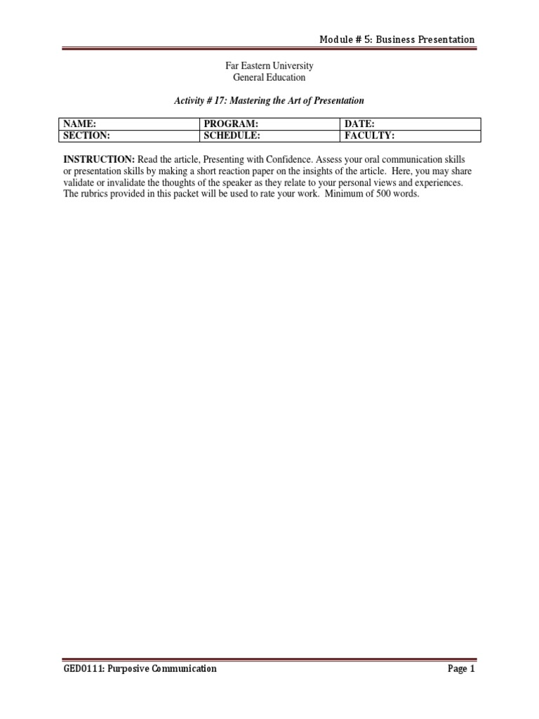 ACTIVITY 17 - Mastering The Art of Presentation | PDF